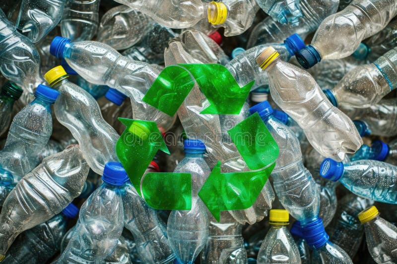 Many Plastic Bottles with a Green Recycling Symbol Stock Image - Image ...