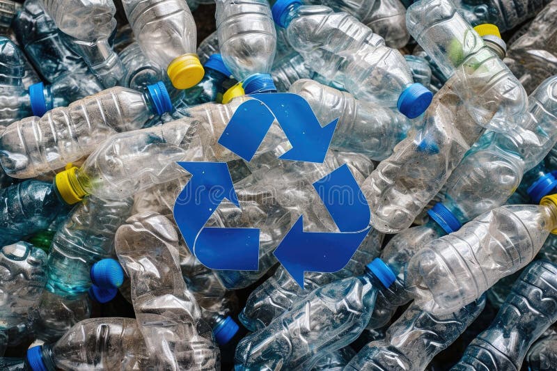 Many Plastic Bottles with a Green Recycling Symbol Stock Image - Image ...