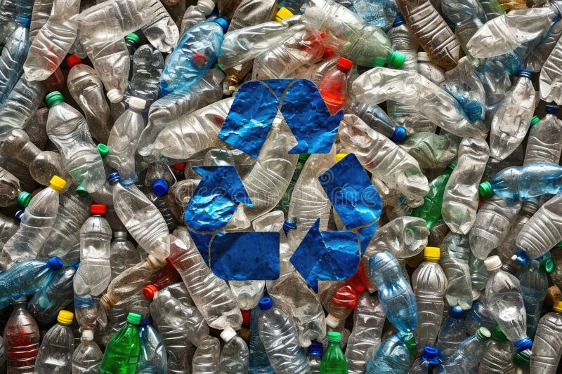 Many Plastic Bottles with a Green Recycling Symbol Stock Image - Image ...
