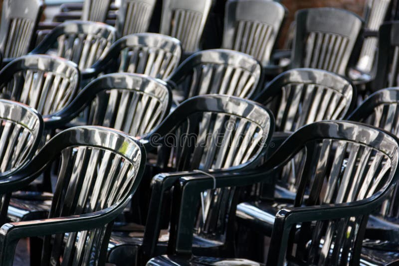 Many Plastic Chairs in the Open Area. Stock Image - Image of area, blue ...