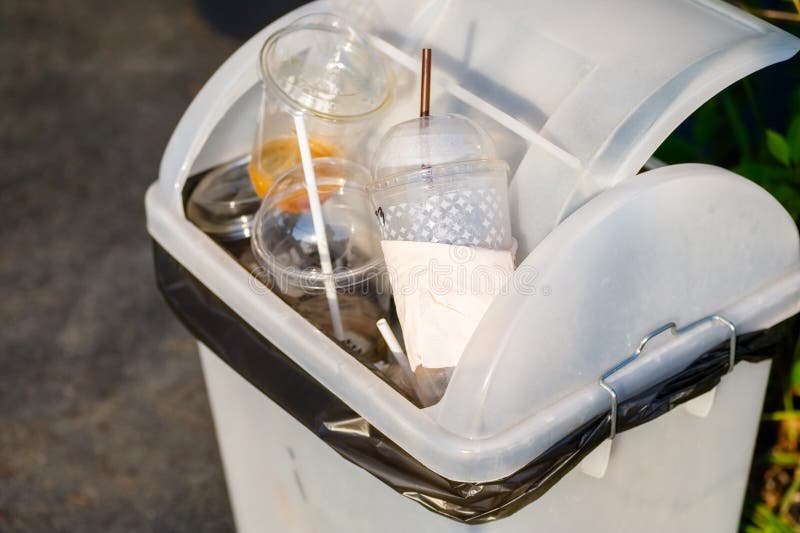 Waste Single-use Plastic Cups with Straws Stock Image - Image of ...