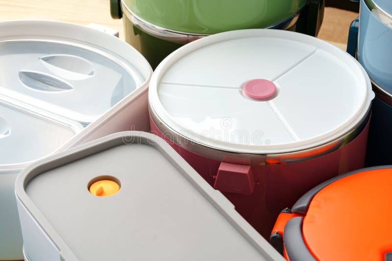 Many Plastic Food Containers in a Shop for Background Stock Photo ...