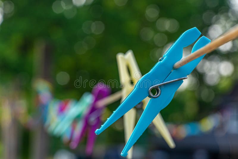 Many Plastics Clothes Pin on Washing Line Stock Image - Image of close ...