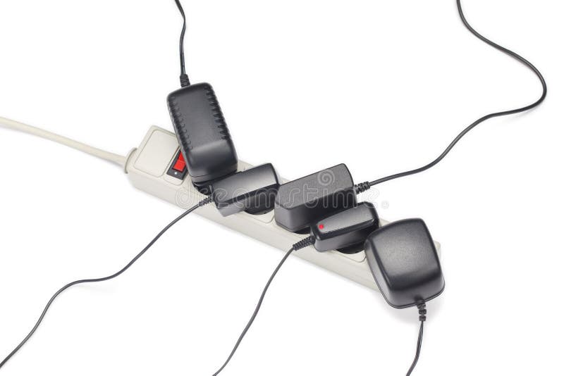 Many Plugs Plugged in Extension Cord Isolated on White Stock Image ...