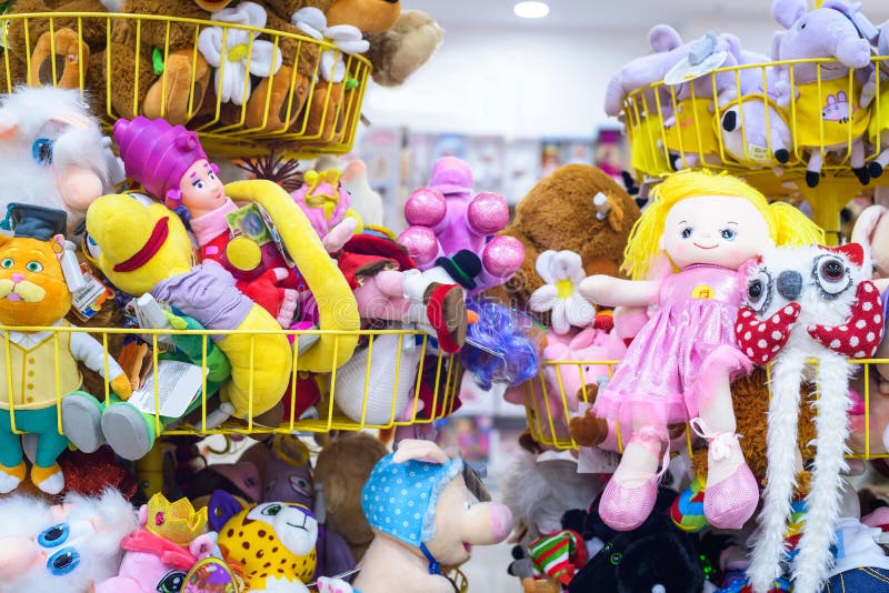Many plush toys, sale stock photo. Image of commerce - 245188256