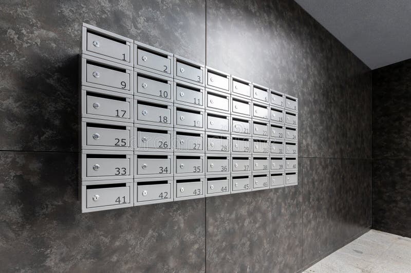 Many Post Boxes in Modern Apartment Building. Postage Boxes in an ...