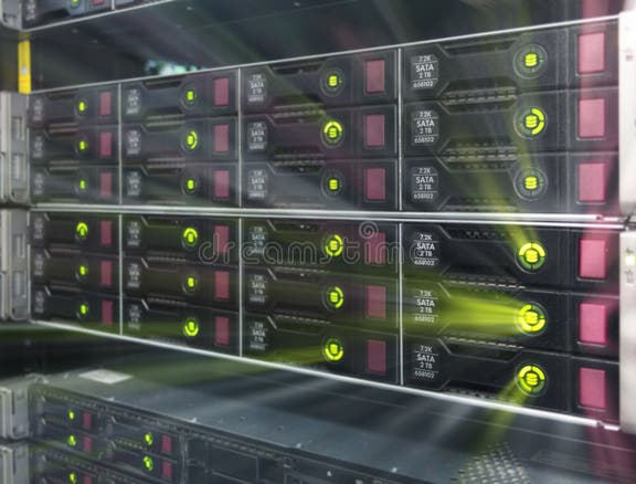 Big HDD Server Rack. Many Powerful Servers Running in the Data Center ...