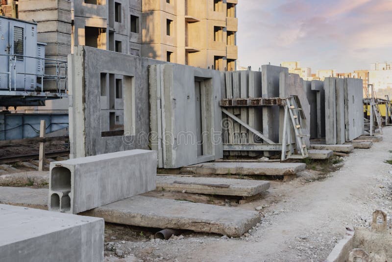 Many Precast Concrete Wall Panels are Stocking in the Storage Area ...