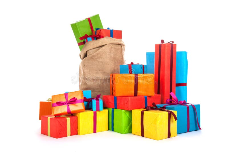 So Many Presents! Portrait Of Happy Joyful Woman Holding Lot Of Wrapped ...