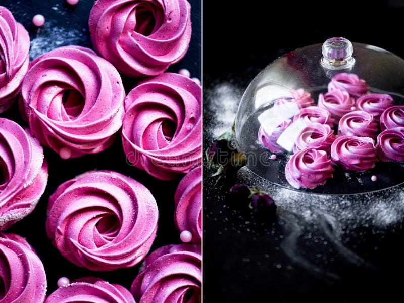 Many Purple Marshmallow on a Dark Surface. a Contrasting Picture. a ...