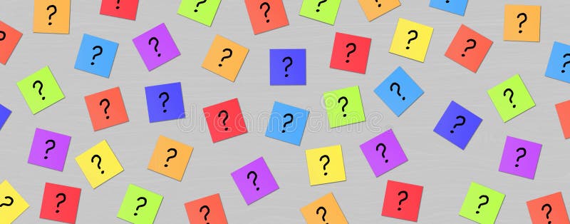 Many Question Mark on Grey Background. Colorful Sticky Notes with ...