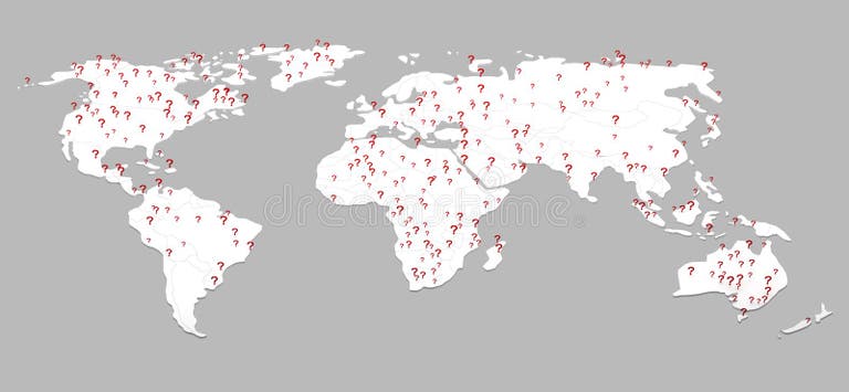 Many Question Mark on World Map 3d Rendering Stock Illustration ...