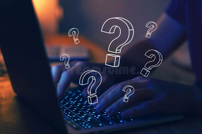 Many Question Marks on Computer, Find Answer Online, FAQ Concept Stock ...