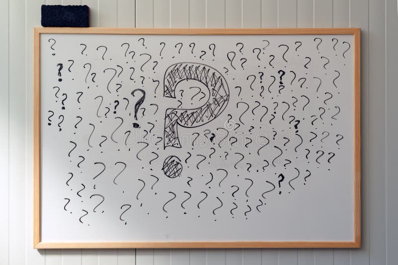 Many Question Marks on Office Whiteboard Stock Image - Image of ...