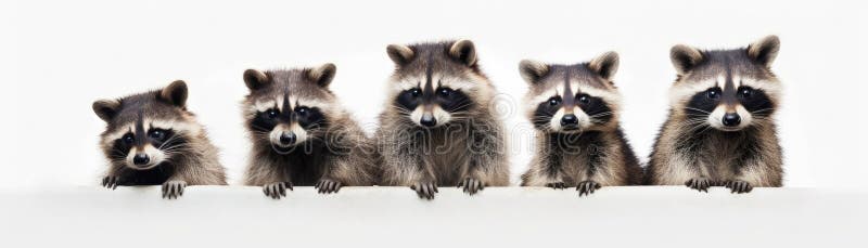 Many Raccoons Sitting a Whitte Banner Background. Generative AI Stock ...