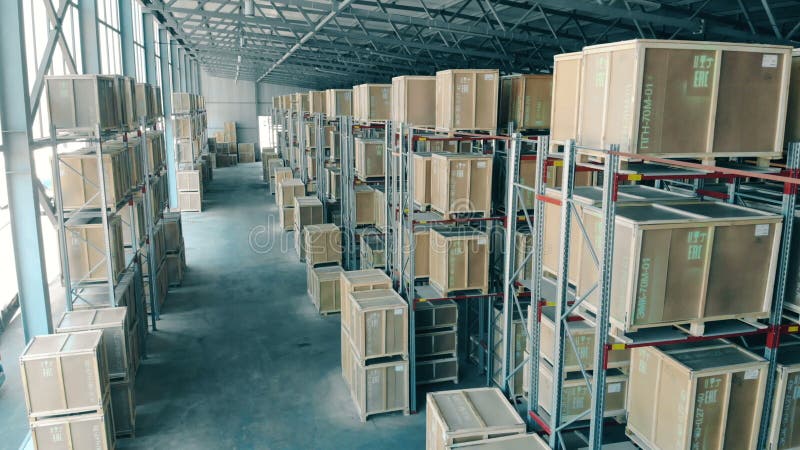 Many racks with boxes. stock footage. Video of room - 122604784