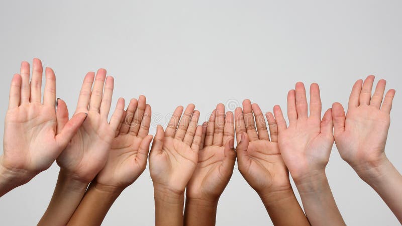 Many raised hands in a row stock image. Image of idea - 107233233