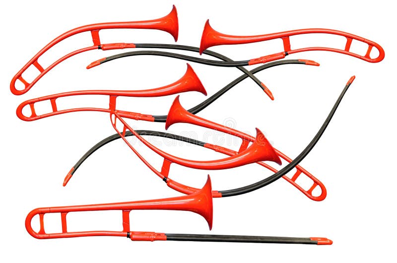 Many Red Curved Trombones on the White Background Stock Photo - Image ...