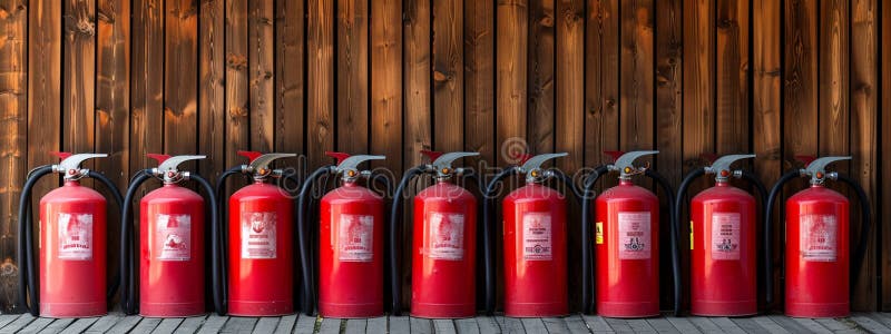Many Red Fire Extinguishers on the Shelf Stock Photo - Image of ...