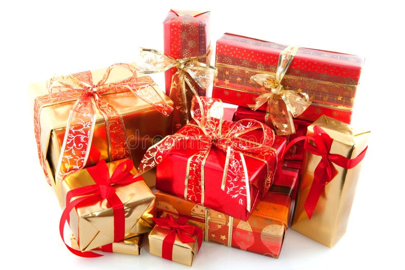 Many Red and Gold Christmas Presents Stock Image - Image of wrapped ...