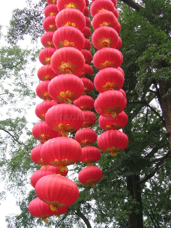 Big Red Lanterns Hang on the Road Light Poles To Decorate the Festive ...