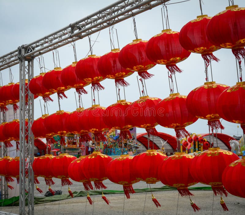 Many Red Lanterns Hanging at the Park in Taichung, Taiwan Editorial ...