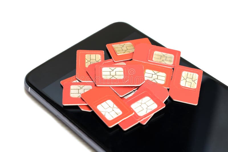 Many Red SIM Cards are on Top of the Black Screen of a Mobile ...