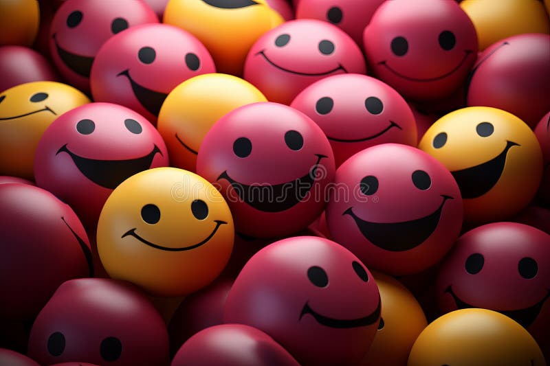 Many Red and Yellow Smiley Faces are Arranged in a Pile Stock ...
