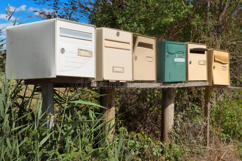 Many retro mail boxes stock photo. Image of post, front - 203070060