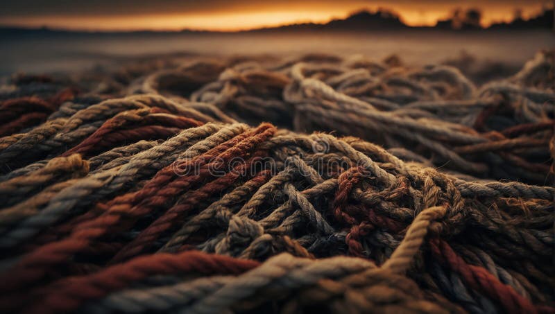 Many Ropes Laying on the Ground with Sunset Light Stock Image - Image ...