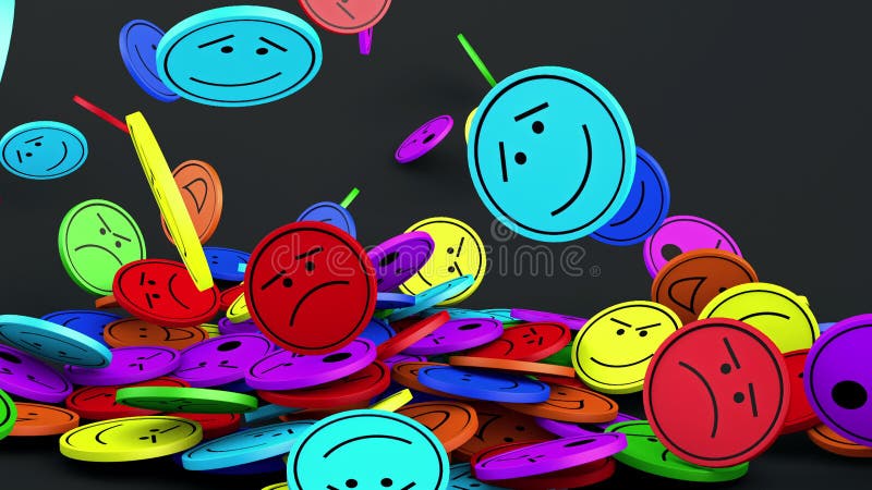 Many Round and Colored Faces with Different Emotions Falling on Top of ...
