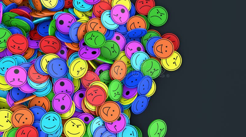 Many Round and Colored Faces with Different Emotions Lie on Top of Each ...