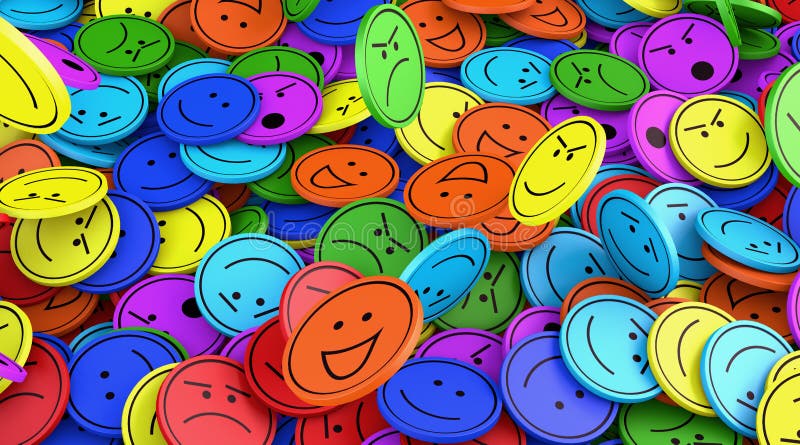 Many Round and Colored Faces with Different Emotions Lie on Top of Each ...