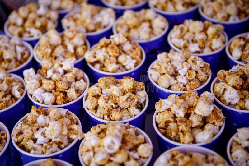 Many Round Popcorn Cups. Top View Stock Photo - Image of background ...