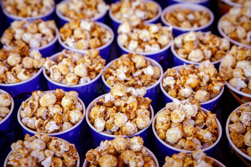 Many Round Popcorn Cups. Top View Stock Photo - Image of salty, healthy ...