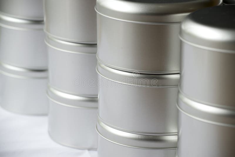 Many round tin boxes stock photo. Image of silver, side - 57305014