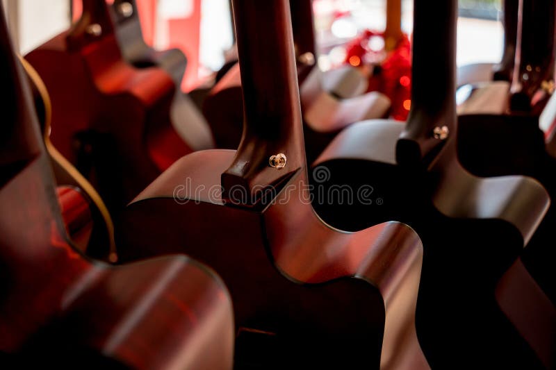Many Rows of Classical Guitars in the Music Shop Stock Photo - Image of ...
