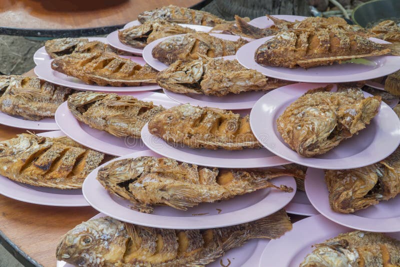 Many Ruby Fish Fried in the Pink Plate Stock Image - Image of metal ...