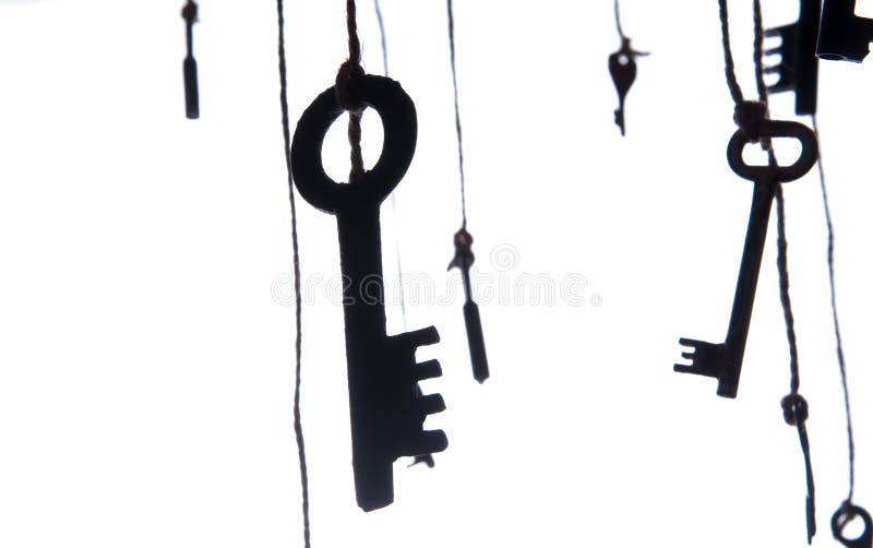 Many Rustic Keys Hanging on String. Selective Focus Stock Photo - Image ...