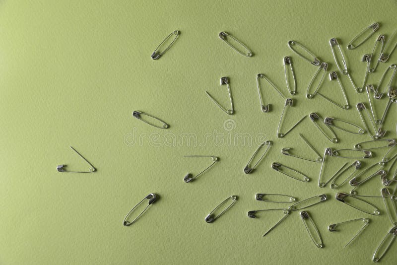 Many Safety Pins on Green Background, Flat Lay Stock Image - Image of ...