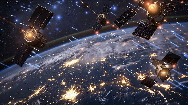 Many Satellites Flying Over Earth As Seen from the Space, they Connect ...