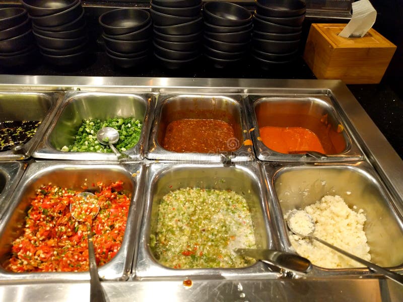 Many Sauce Pot at the Buffet Restaurant Stock Image - Image of healthy ...