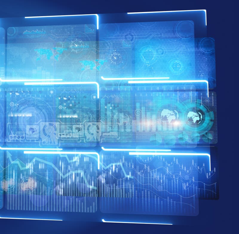 Many Screen Monitors with Charts and Graphs Stock Image - Image of ...