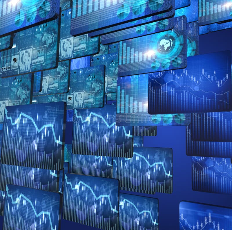 Many Screen Monitors with Charts and Graphs Stock Illustration ...