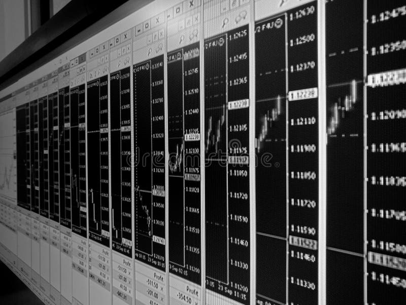 Forex Trading Multiple Charts Background in Black and White Stock Image ...