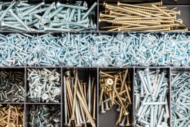 Many Screws in Plastic Organizer Box, Work Tools Stock Photo - Image of ...