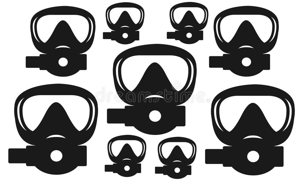 Many Several Duplicated Dive Divers Mask Against a White Backdrop Stock ...
