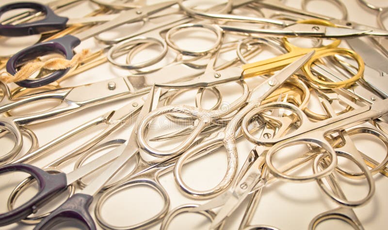 Many Sewing Scissors on White Stock Image - Image of hobby, needlework ...