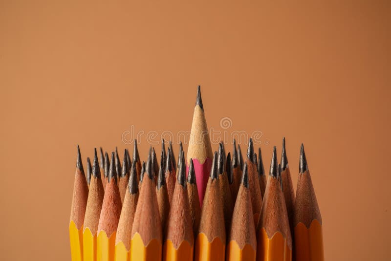 Many Sharp Graphite Pencils on Brown Background Stock Photo - Image of ...