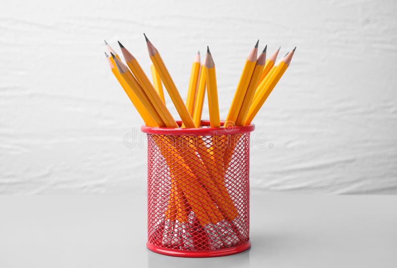 Many Sharp Pencils in Holder on White Background Stock Image - Image of ...